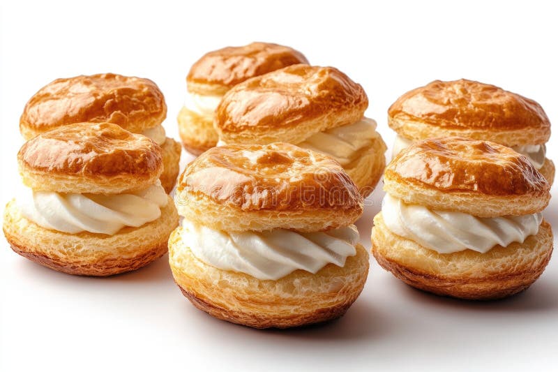 French Cream Puff PNG - Choux Pastry with Various Angles, Stack, Slice ...