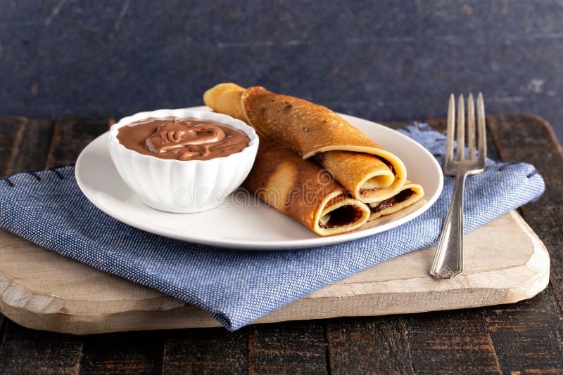 French Crepes with Chocolate Hazelnut Spread Stock Image - Image of ...