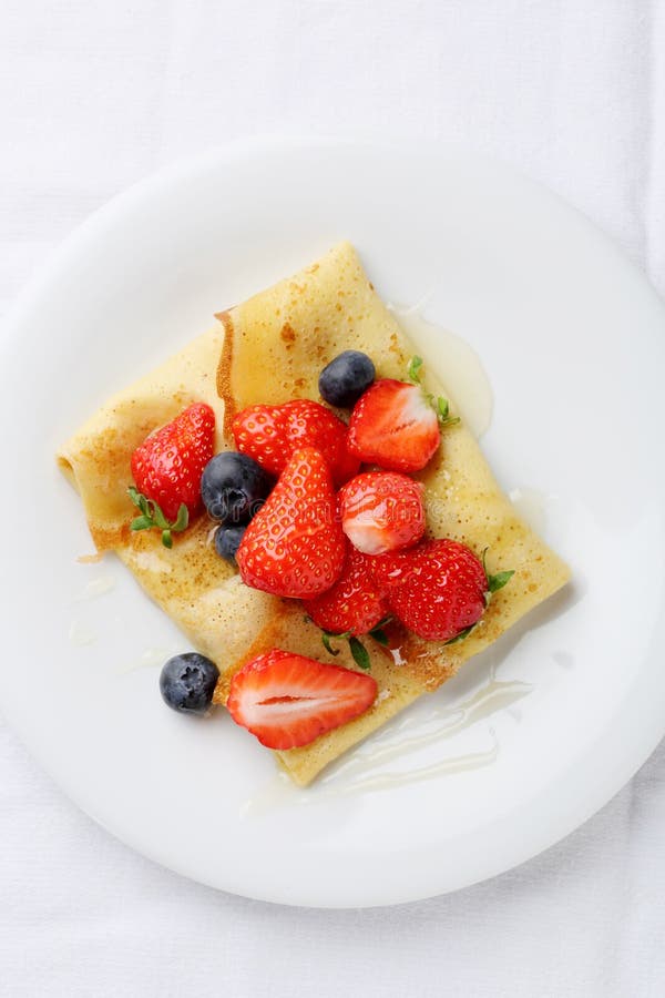 French Crepes with Fresh Summer Berries Stock Image - Image of golden ...
