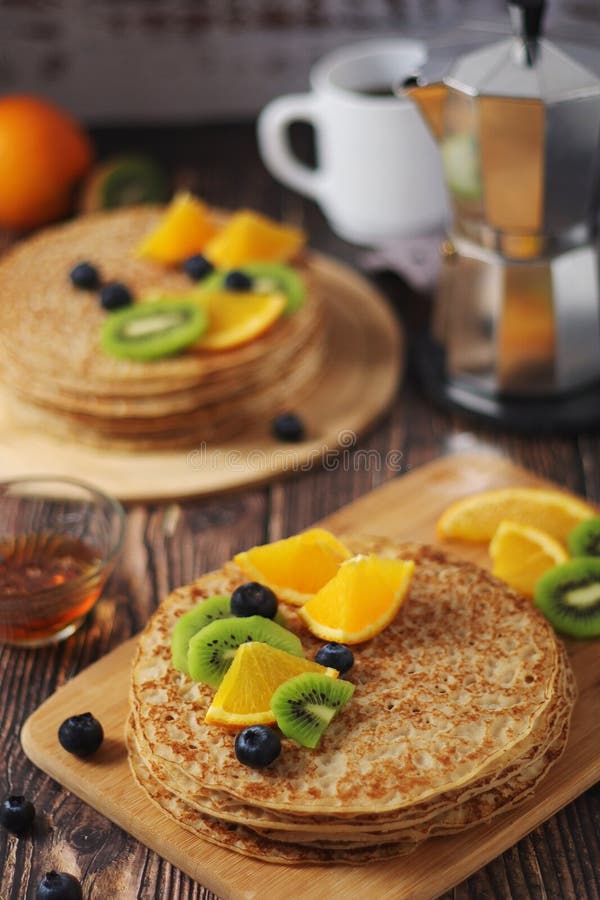 Crepes or Bliny with Fruits Stock Image - Image of national, cooked ...