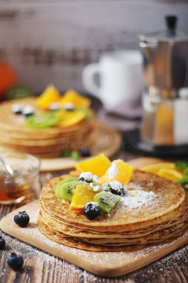 Crepes or Bliny with Fruits Stock Image - Image of cream, fruits: 246904053