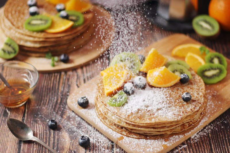 Crepes or Bliny with Fruits Stock Image - Image of chocolate, crepes ...