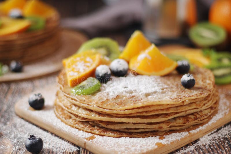 Crepes or Bliny with Fruits Stock Image - Image of gourmet, fruit ...