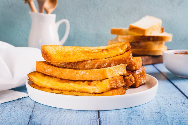 French Crispy Sweet Toast on Plate on Table Stock Image - Image of ...