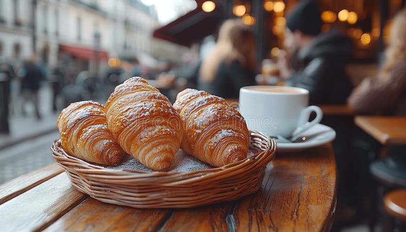French Croissant on Table with Coffee, Dessert Meal Generated by AI ...