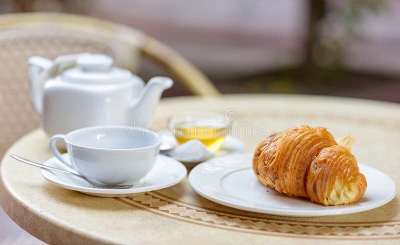 French croissant with tea stock photo. Image of dough - 61856672