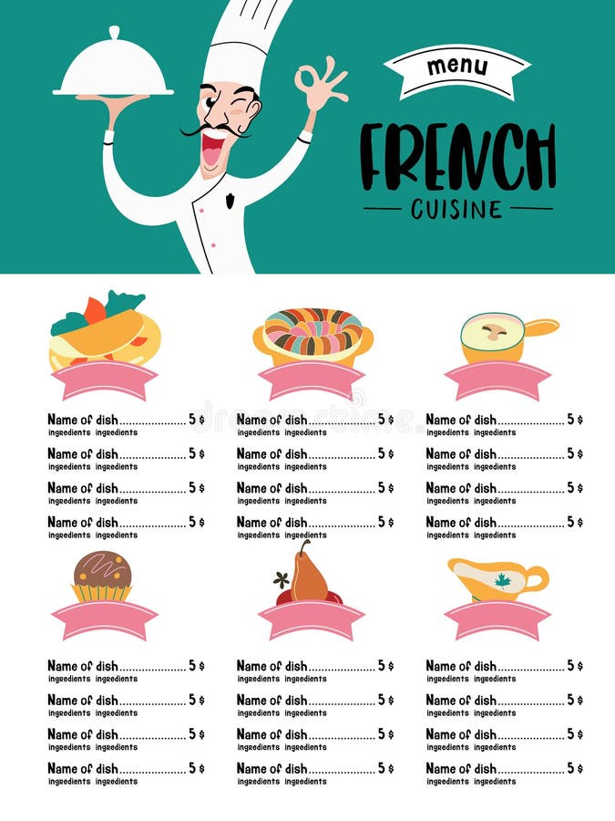 French Cuisine. Menu. a Set of French Dishes and Pastries. Stock Vector ...
