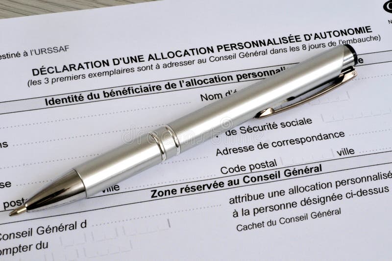 French Declaration Form for a Personalized Autonomy Allowance with a ...