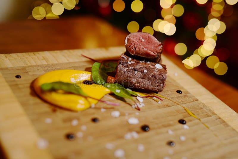 French Delicacy - Rare Steak in Yellow Sauce. Stock Image - Image of ...