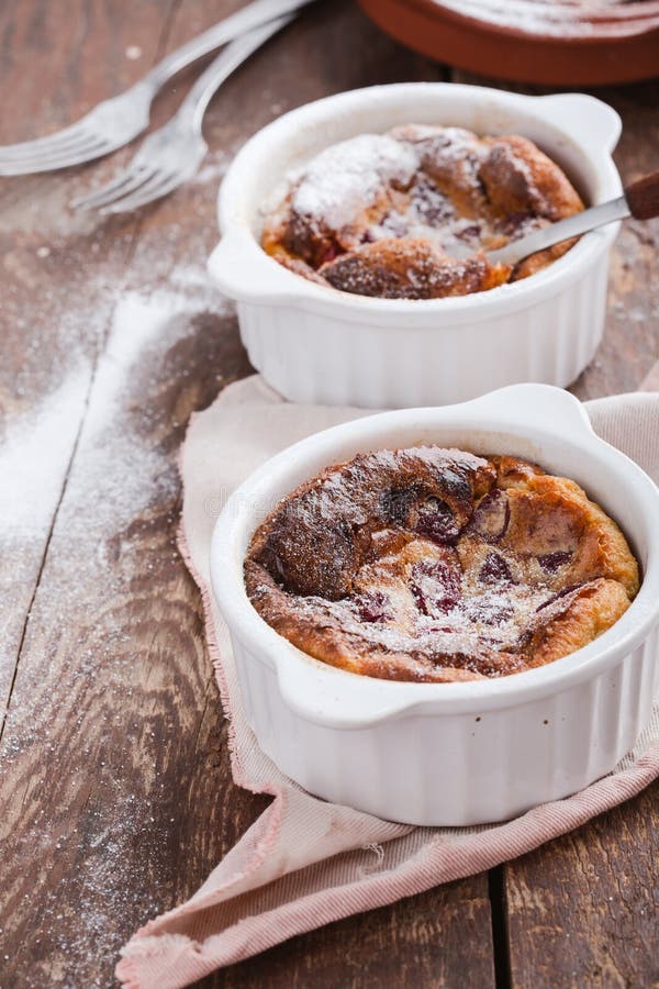 French Dessert Cherry Clafoutis in Ceramic Ramekins Stock Photo - Image ...