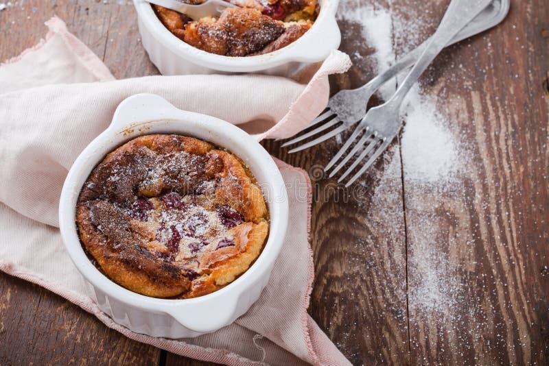 French Dessert Cherry Clafoutis in Ceramic Ramekins Stock Photo - Image ...