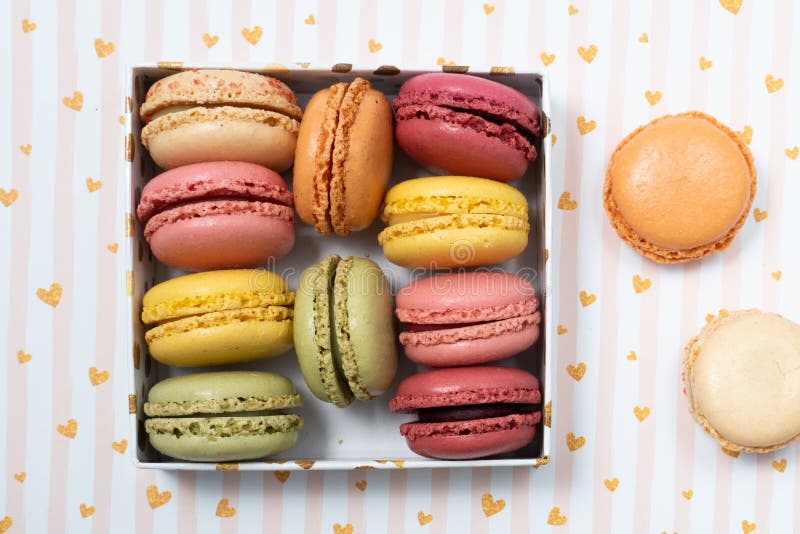 French Dessert Macarons of Different Colours on a Romantic Background ...