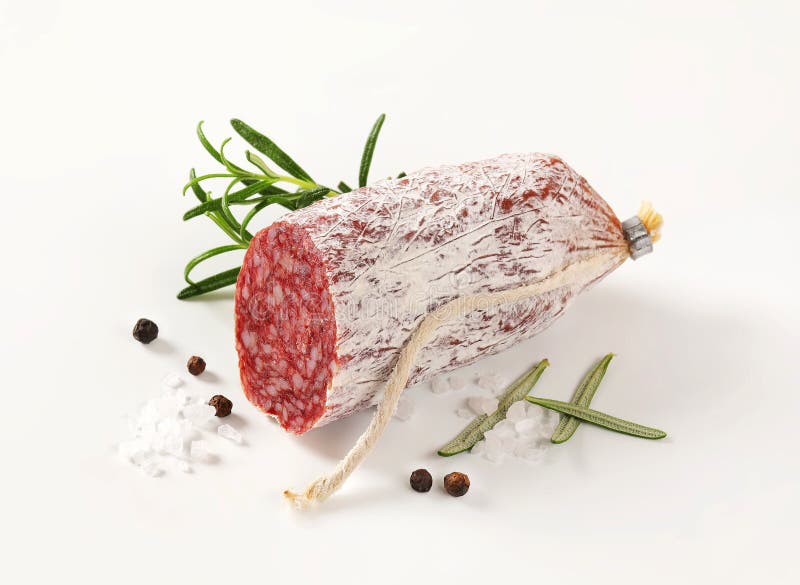French Dry Cured Sausage with Spices Stock Image - Image of sliced ...