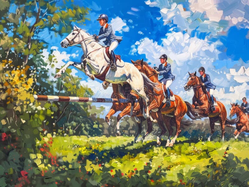 French Equestrian Team Jumping in Classical Elegance Stock Illustration ...