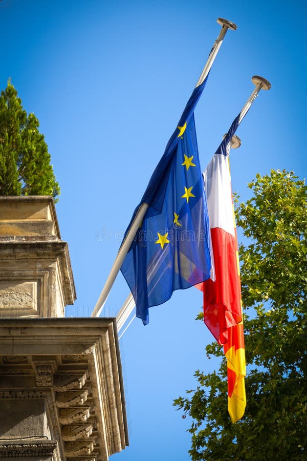 French and European Flags on the Exterior Stock Photo - Image of ...