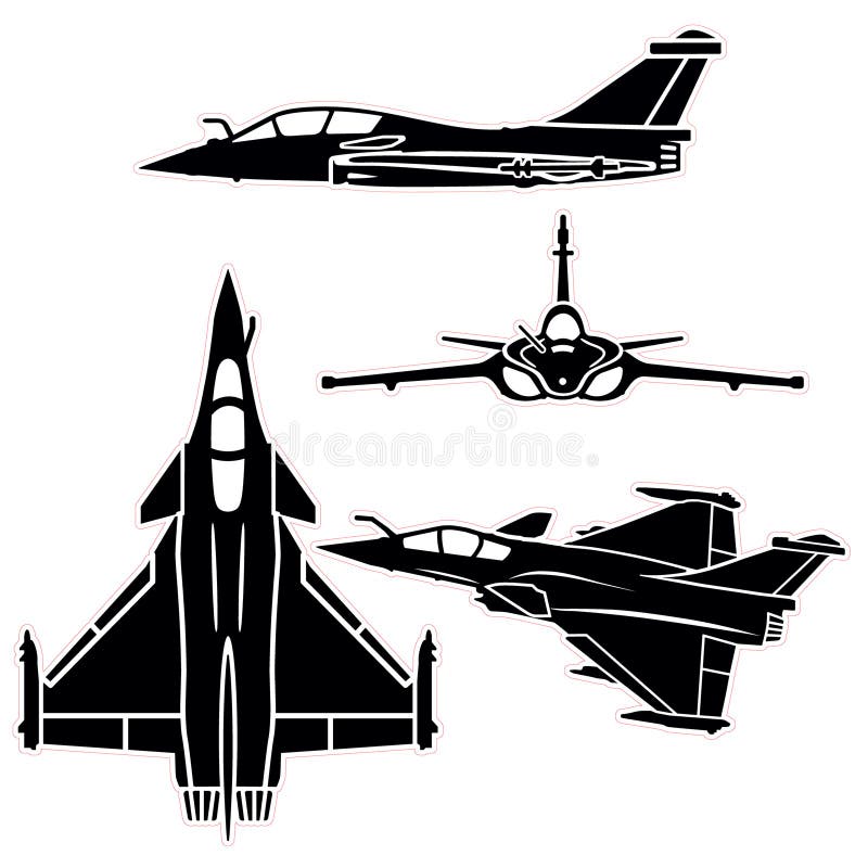 French Fighter Jet Vector Set with Outline Stock Vector - Illustration ...