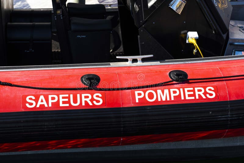 French fire brigade boat stock image. Image of drowning - 317174351