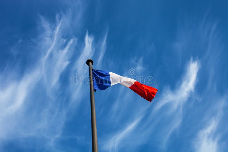 French Flag on a Background of Blue Sky Stock Image - Image of clouds ...