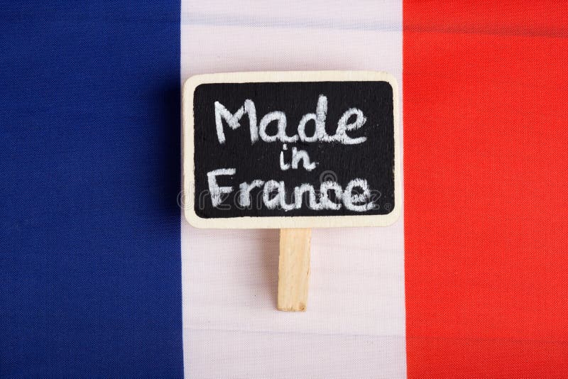 French Flag and Blackboard with Text Made in France Stock Image - Image ...