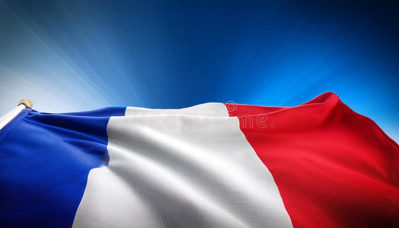 French Flag with Blue, White, and Red Vertical Stripes Waving Gently in ...