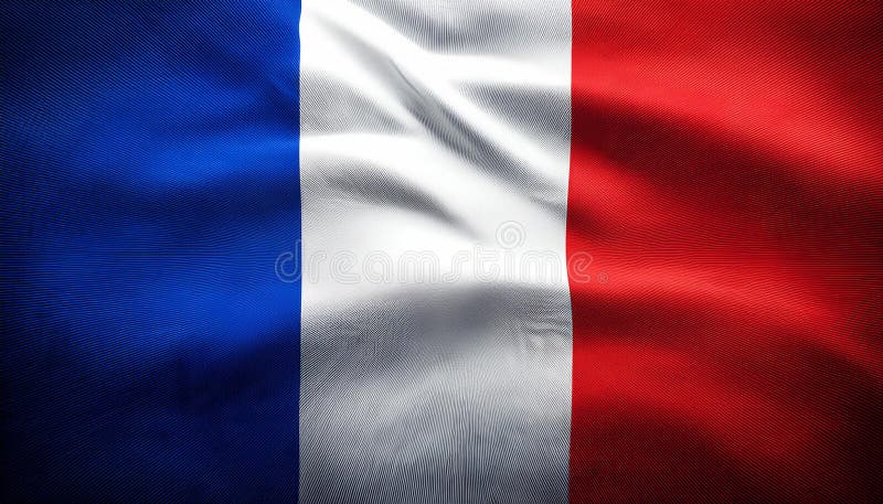 French Flag with Blue, White, and Red Vertical Stripes Waving Gently in ...