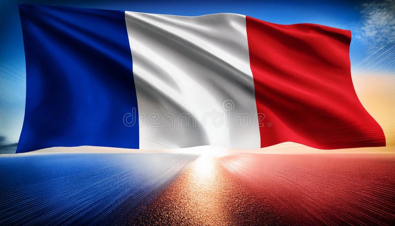 French Flag with Blue, White, and Red Vertical Stripes Waving Gently in ...