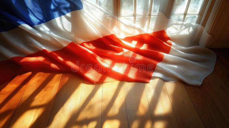 French Flag Draped Near a Window with Soft Sunlight Stock Image - Image ...