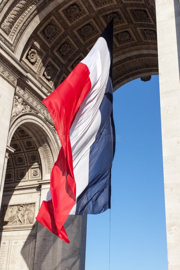 French Flag in Paris Triumphal Arch. Stock Photo - Image of white ...