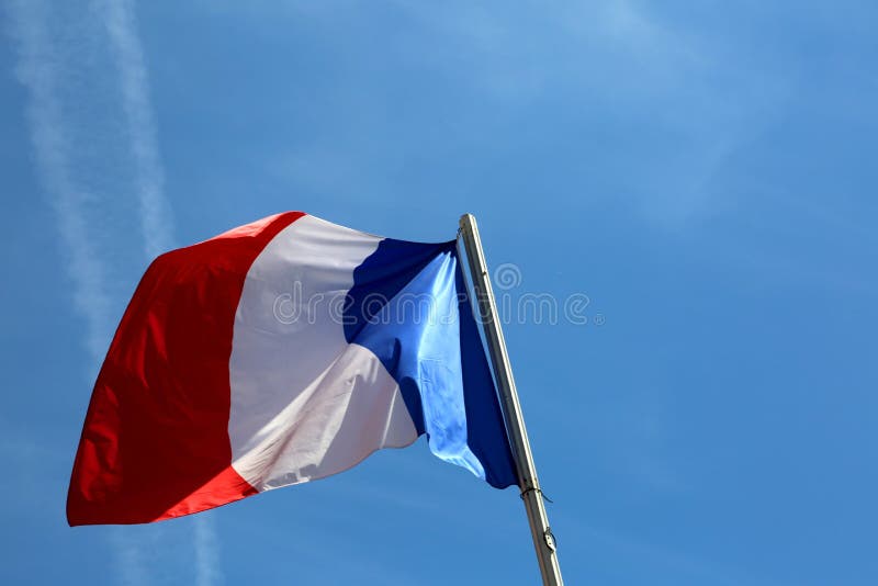 French Flag Waves in the Blue Sky Stock Photo - Image of bordeaux ...