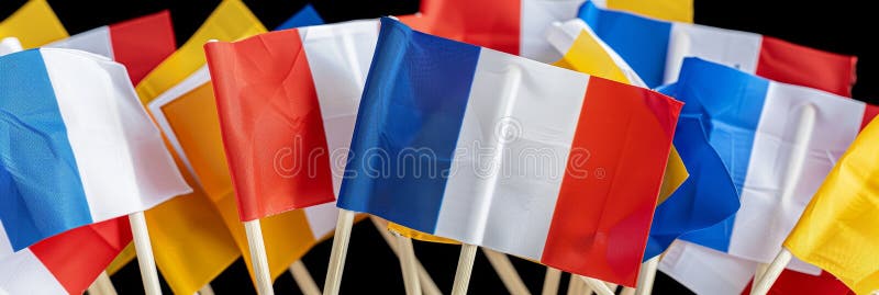 French Flags Aligned in a Row for Exhibition Display, Symbolizing Unity ...