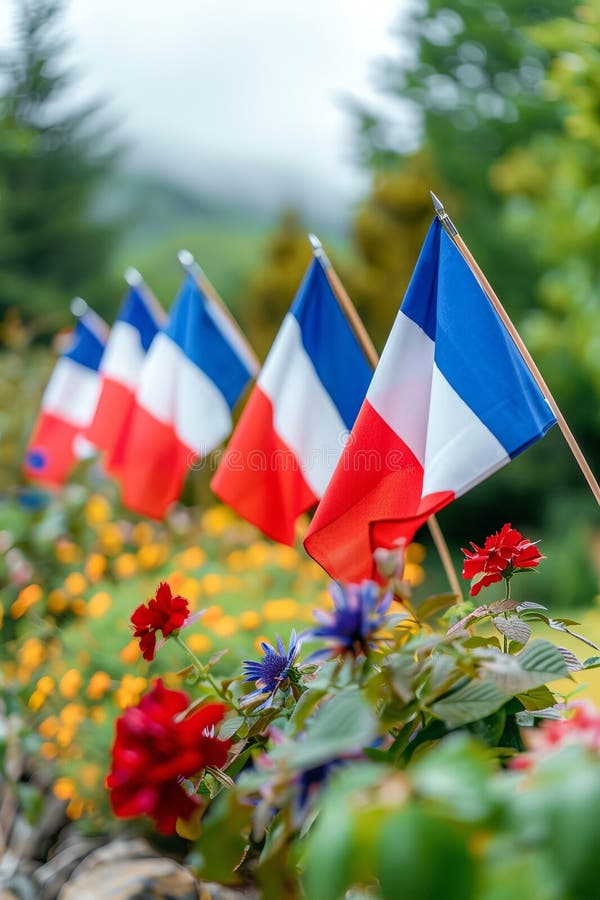 French Flags Elegantly Arranged in a Row for a Cultural Event ...