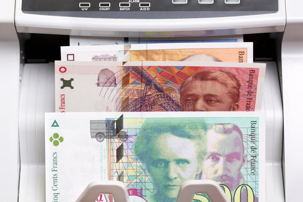 French Franc in the Counting Machine Stock Photo - Image of france ...