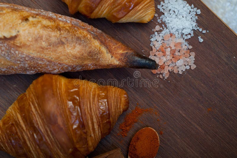 French Fresh Croissants and Artisan Baguette Stock Photo - Image of ...