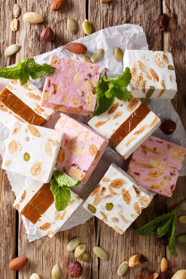 French Fresh Nougat with Nuts and Pumpkin Seeds Close-up on the Stock ...