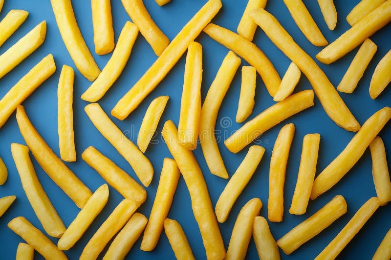 French Fries Arranged on a Blue Background Creating an Appetizing ...