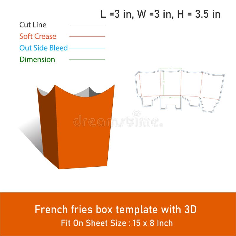 French Fries Box Template with 3D, Vector File Stock Vector ...