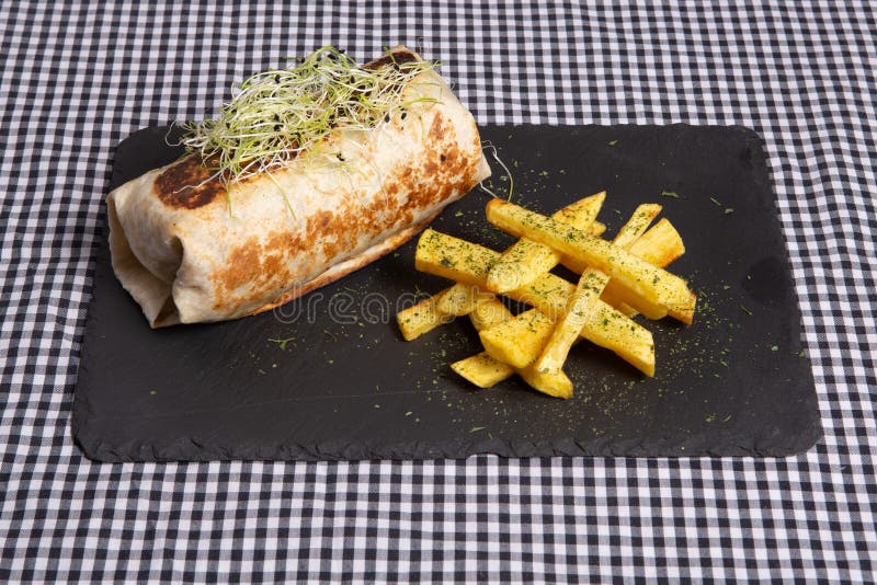 French Fries and Burrito Dinner Stock Image - Image of french, ketchup ...