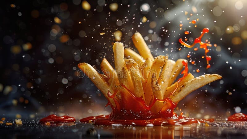 Exploding Ketchup French Fries Blast Stock Illustration - Illustration ...
