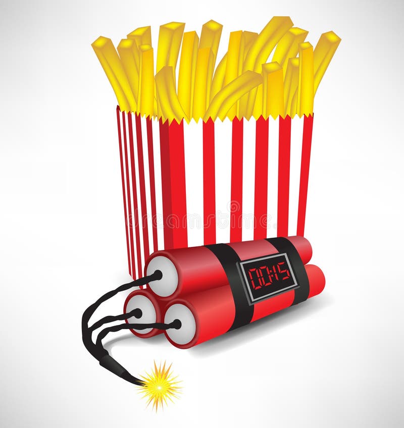 French Fries in Cardboard with Bomb Stock Vector - Illustration of ...