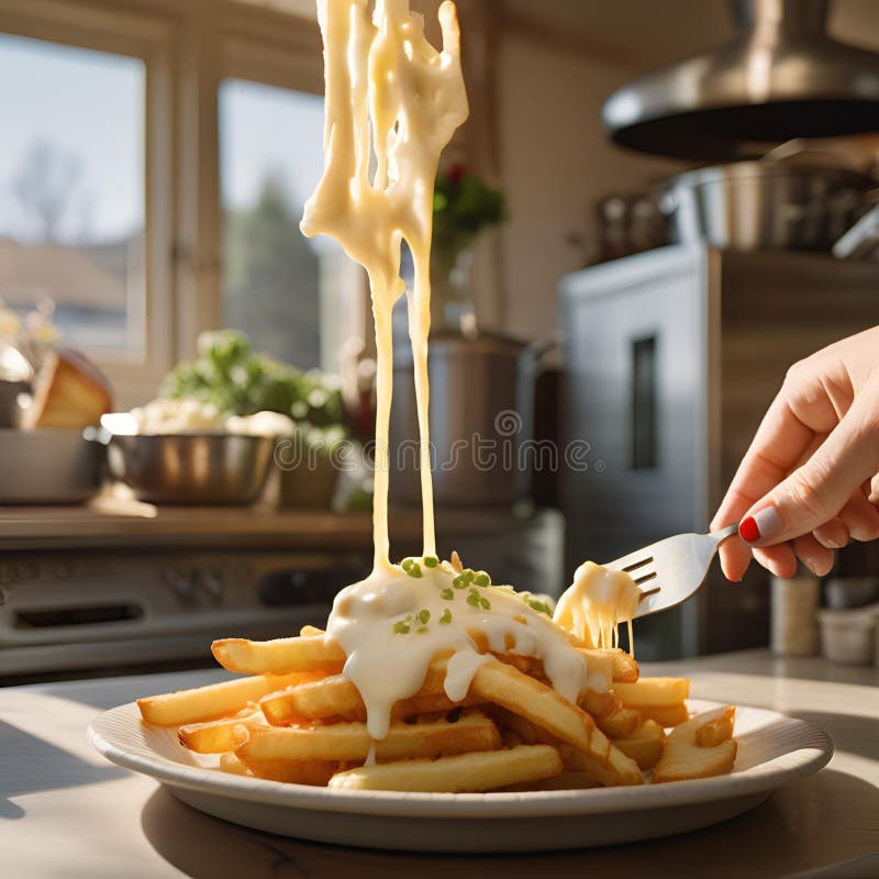 French fries into cheese stock illustration. Illustration of baking - 359045050