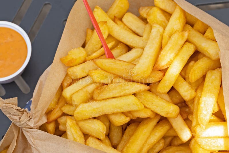 French Fries Cone on a Table Stock Image - Image of fatty, food: 220101609