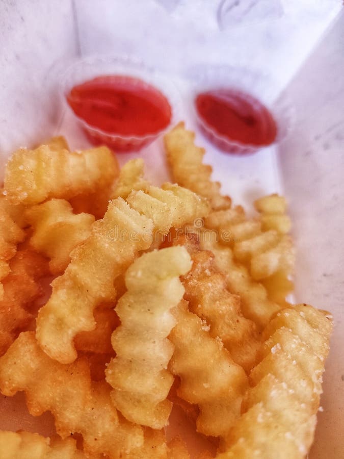 French Fries with Curly Cutting and Sauces Stock Image - Image of ...