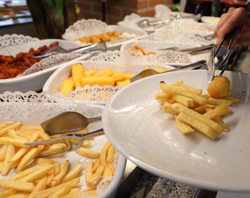 French Fries Dishes in the Self-service Restaurant Stock Photo - Image ...