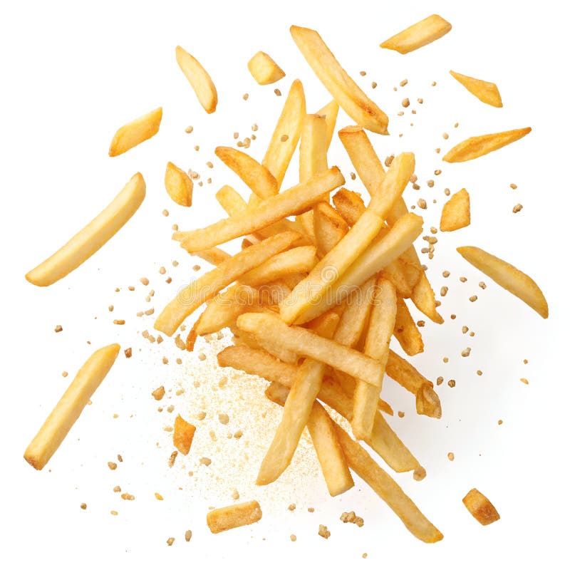 French Fries Explosion Isolated on White Background Stock Illustration - Illustration of potato ...