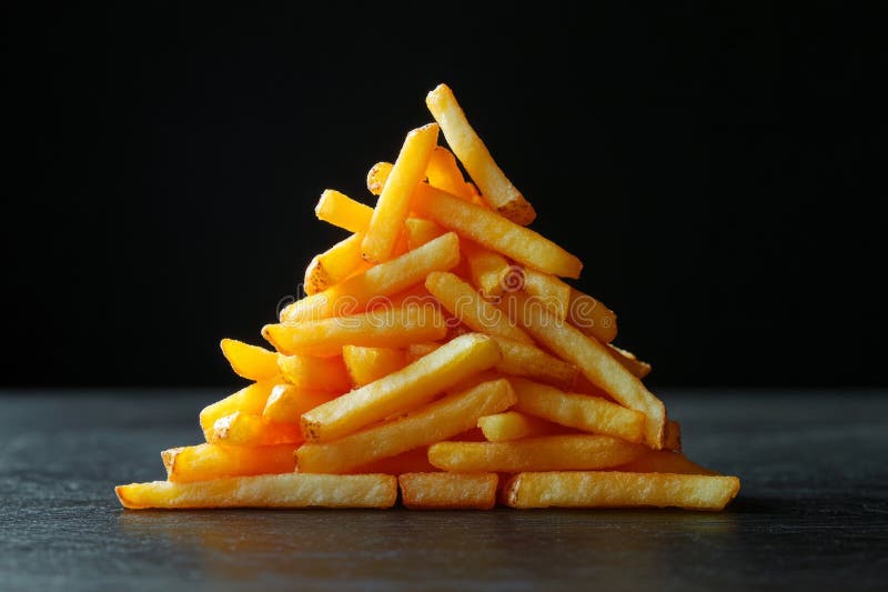 French Fries Forming a Perfect Pyramid on a Dark Background, Creating a ...
