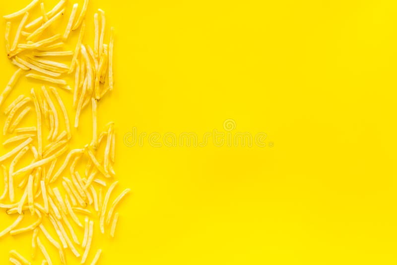 French Fries Frame on Yellow Table Top-down Copy Space Stock Image ...