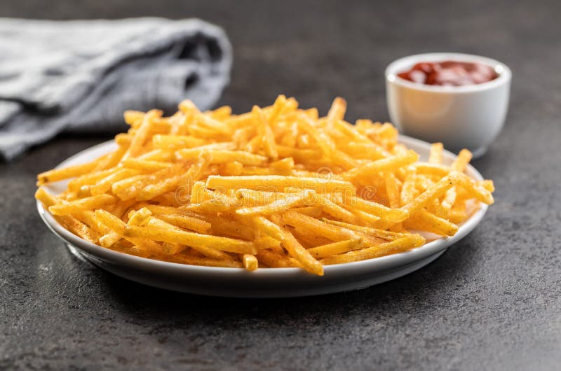 French Fries. Fried Mini Potato Sticks on Plate Stock Image - Image of ...