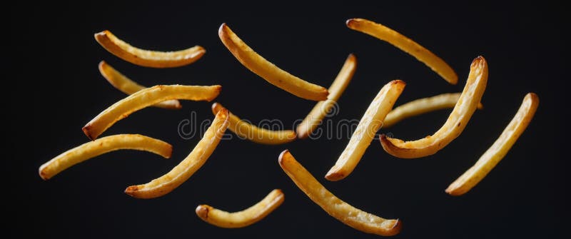 French Fries Fried Potatoes Flying Black Background Stock Photos - Free ...