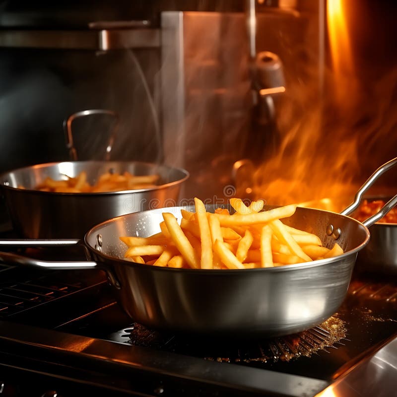 French Fries in Frying Pan in the Kitchen Stock Illustration ...