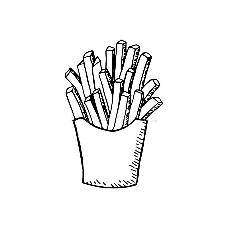 French Fries Hand Draw Vector Illustration Stock Vector - Illustration ...